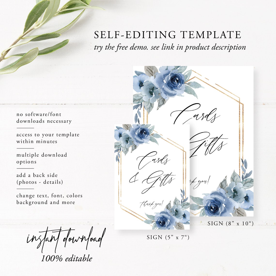Dusty Blue Cards and Gifts Sign Printable Dusty Blue Wedding - Etsy