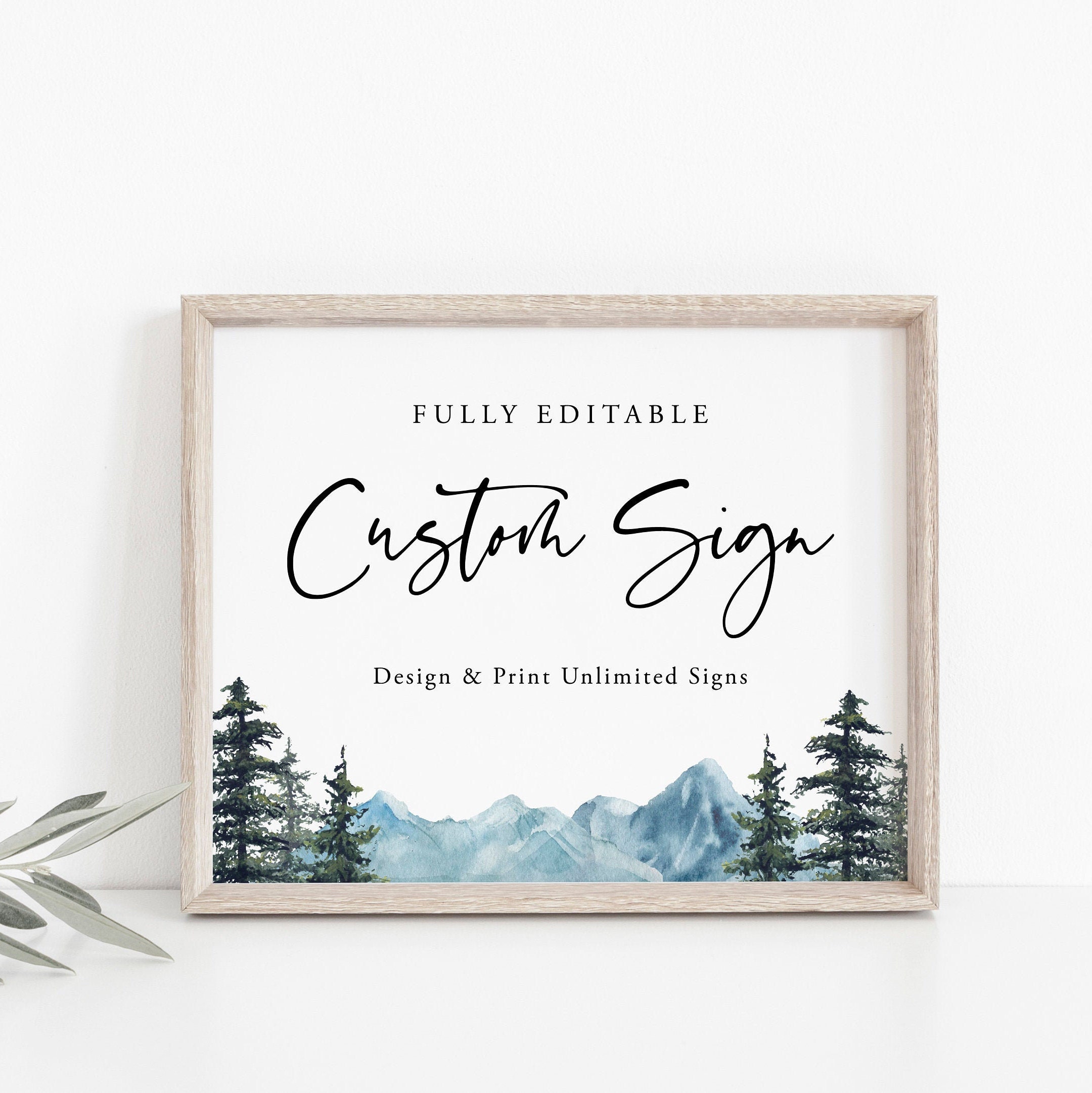Mountain Custom Sign Template, Pine Wedding or Bridal Shower Table Sign ...