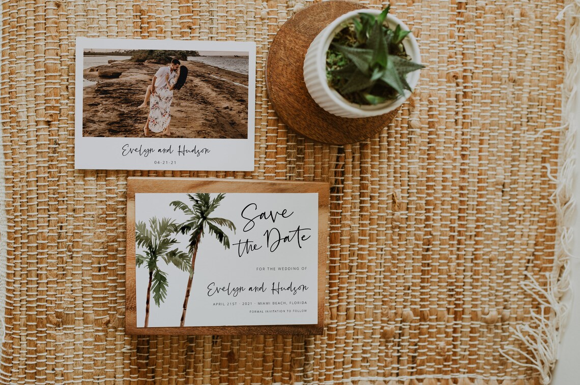 Palm Tree Save the Date Template, Engagement Save the Dates, Save the ...