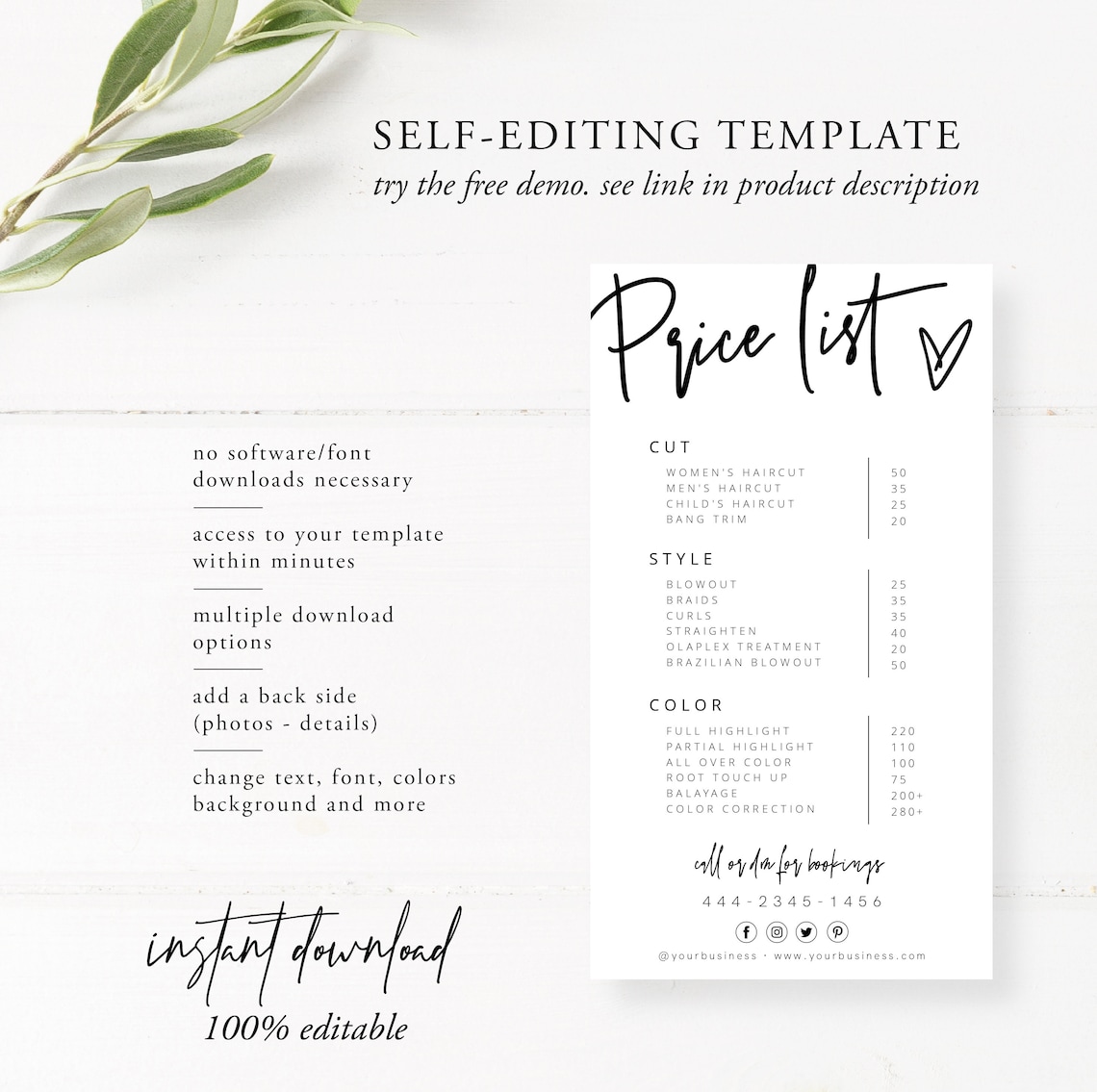 Electronic Price List Template Small Business Price List | Etsy