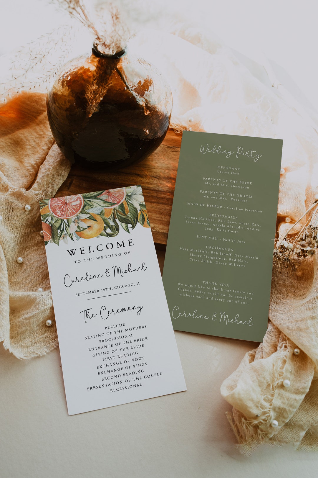 Orange Wedding Program Template, Citrus Wedding Program, Rustic Wedding ...