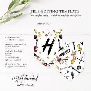 Rock and Roll Banner Template, Rock and Roll Birthday, Custom Banner ...