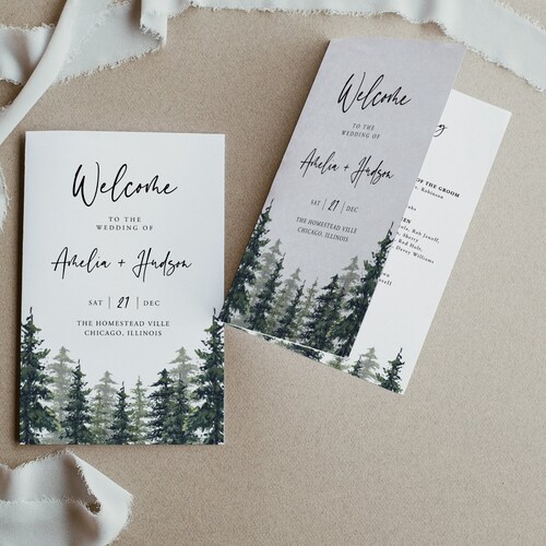Pine Wedding Program Template Mountain Wedding Program - Etsy