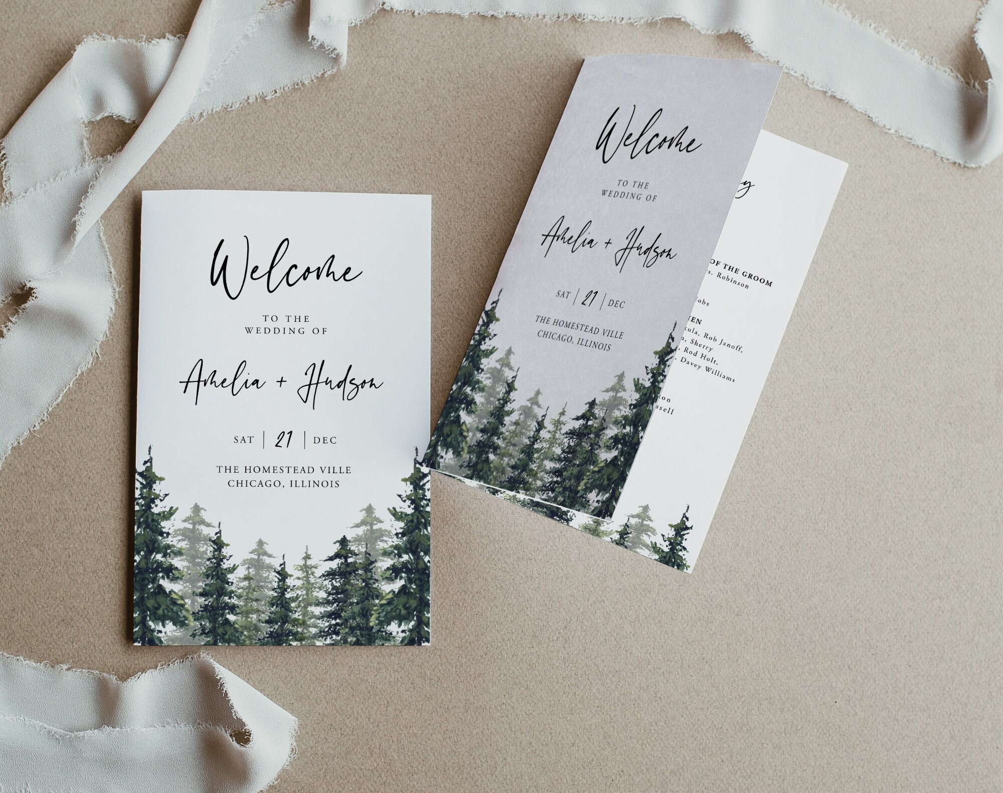 Pine Wedding Program Template Foldable Mountain Wedding - Etsy