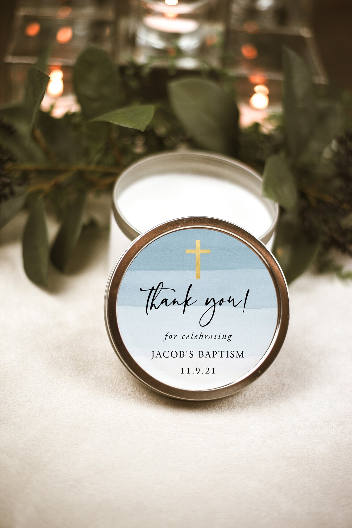 Round Baptism Favor Tag Template, Light Blue Watercolor (digital ...