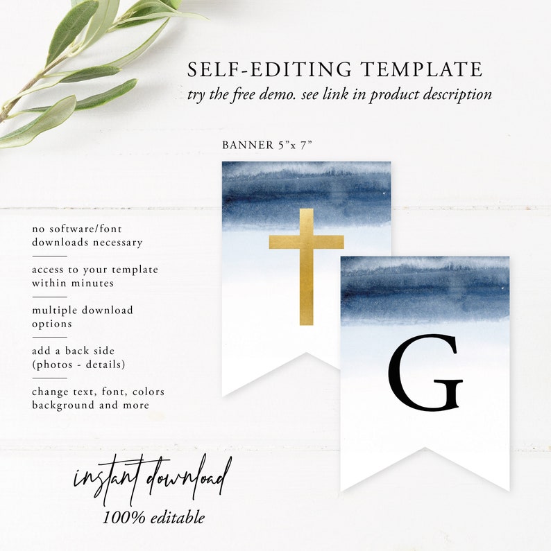 Blue Baptism Banner Template Blue Watercolor Baptism Custom - Etsy