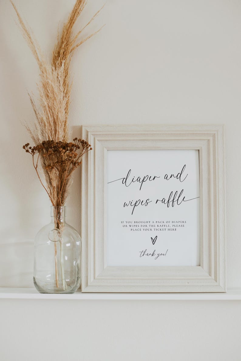 Diaper and Wipes Raffle Sign and Ticket, Minimalistic Baby Shower ...