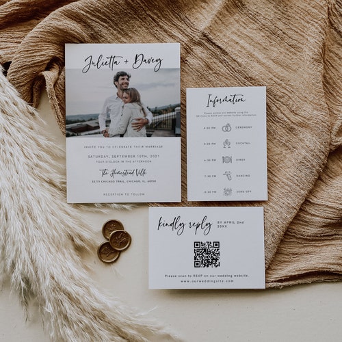 Wedding Invitation With QR Code RSVP Minimalist Wedding - Etsy