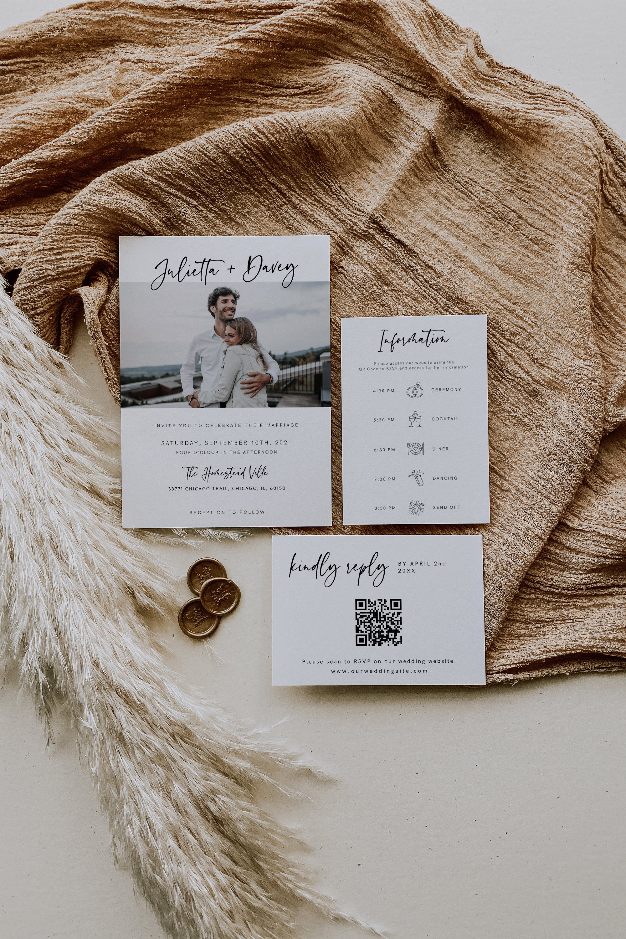 QR Code Modern Wedding Invitation Suite Digital Rsvp Photo - Etsy