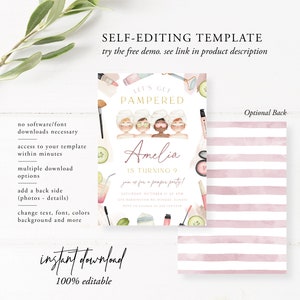 Pamper Party Invitation Template, Spa Birthday Party Invitation, Glam ...