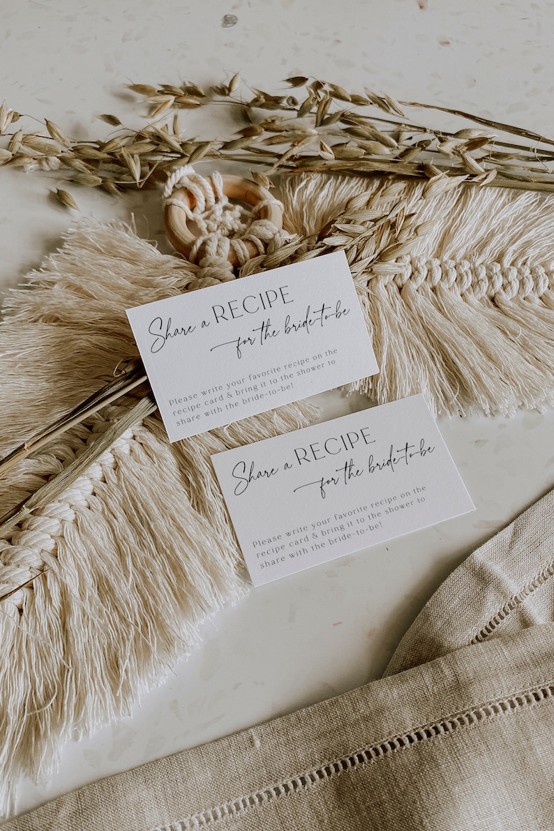 Minimalist Recipe Request Card Template Bridal Shower Recipe - Etsy