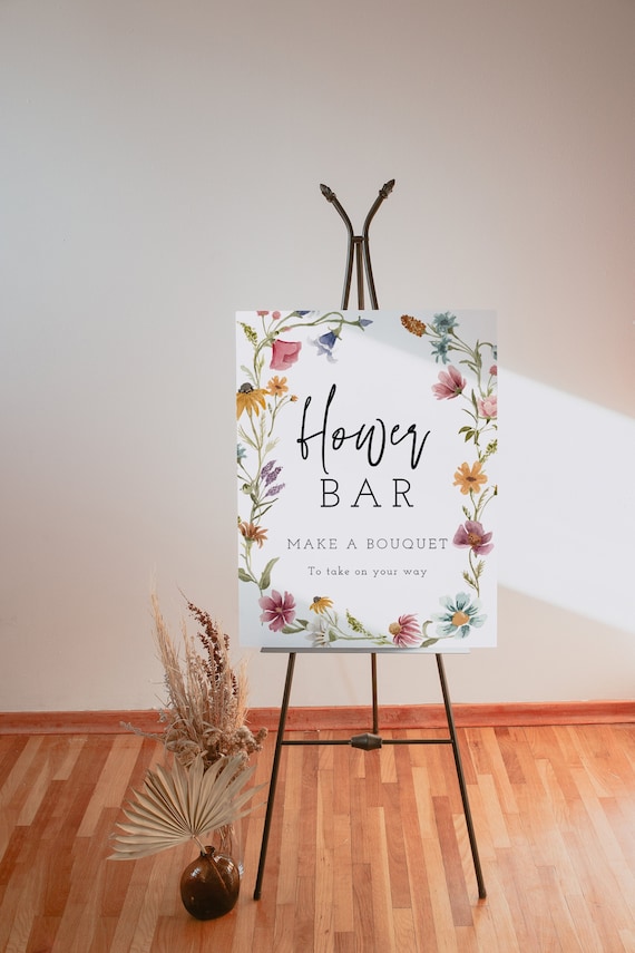 Flower Bar Sign Template Bright Floral Wedding Signs Make a - Etsy