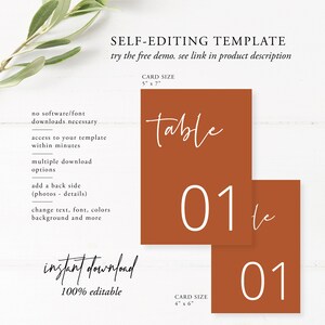 Boho Table Number Card Template, Terracotta Wedding, Wedding Table ...