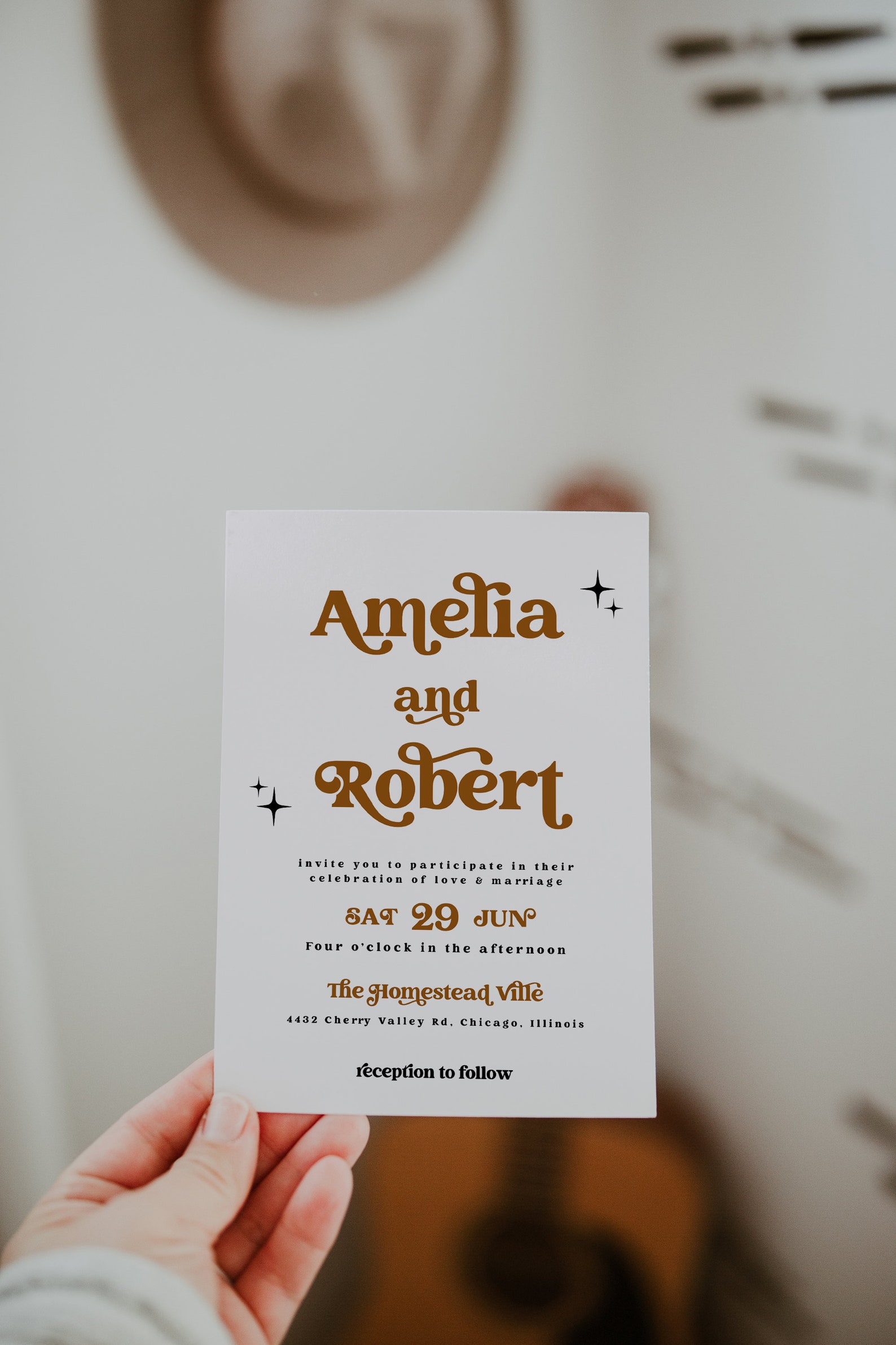 Retro Wedding Invitation Template Set, Groovy Wedding Invitation, Boho ...