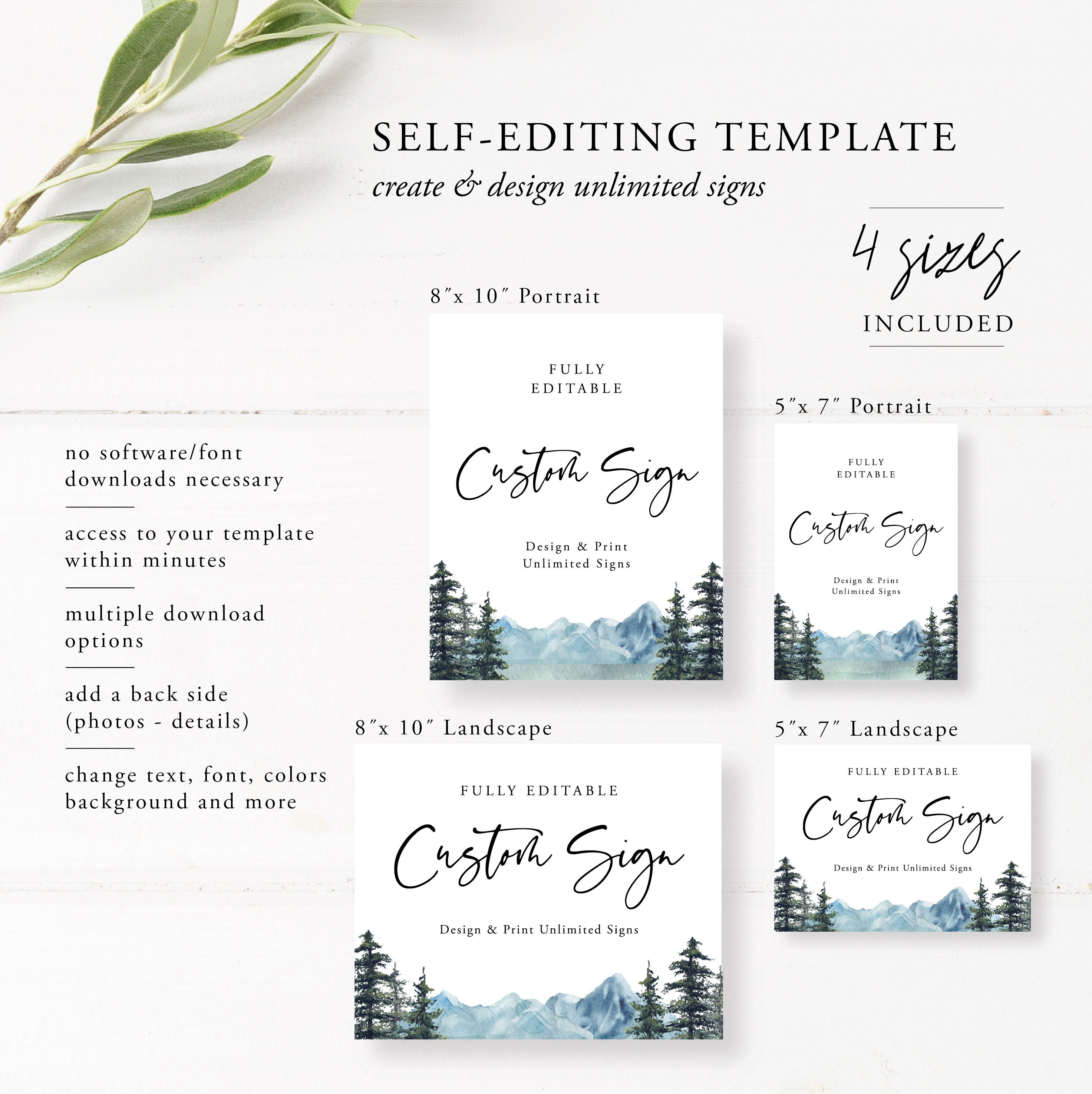 Mountain Custom Sign Template Pine Wedding or Bridal Shower | Etsy