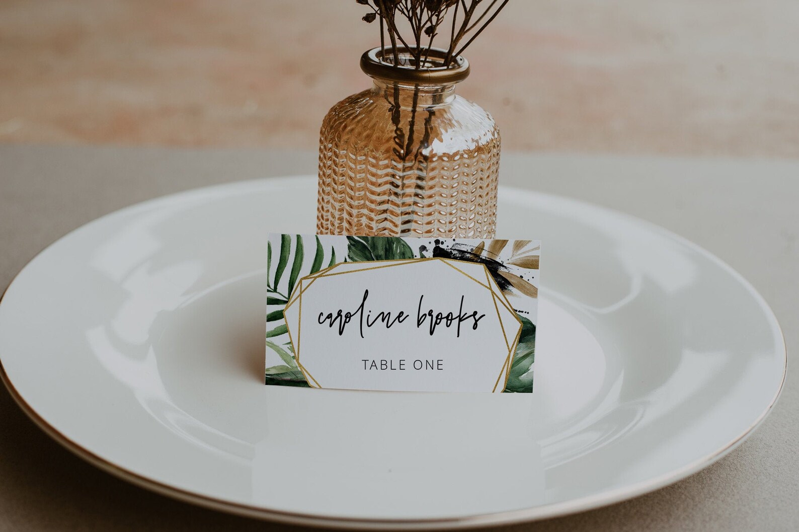 Tropical Place Card Template, Printable Place Cards, Tropical Wedding ...
