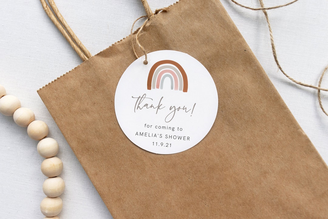 Round Favor Tag Template, Rainbow, Printable Round Baby Shower Label ...