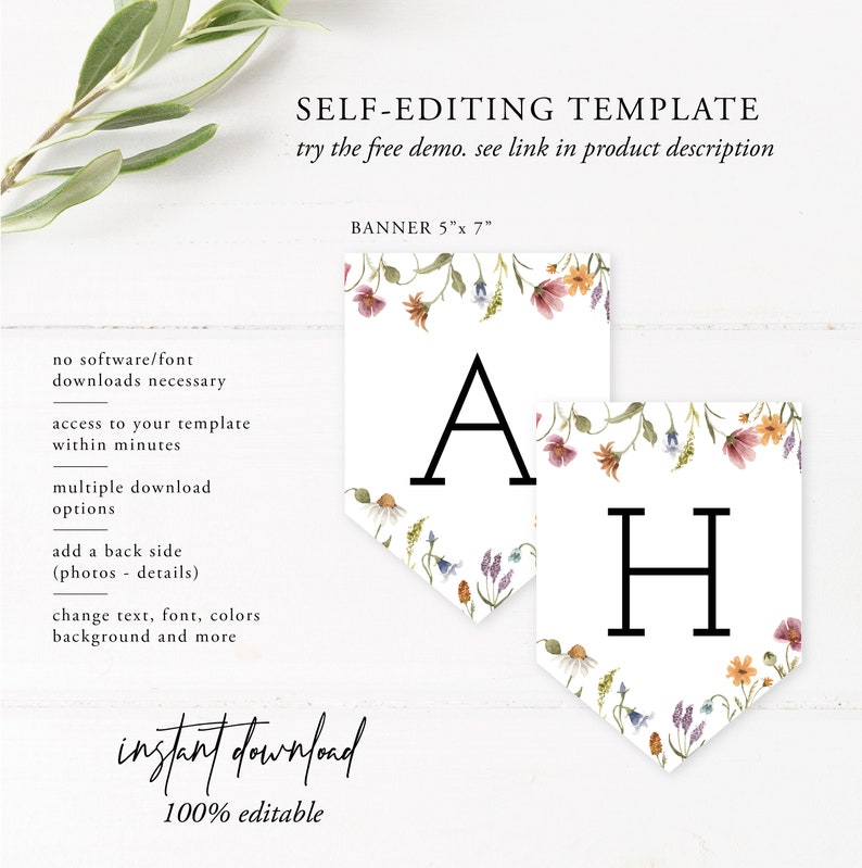 Wildflower Banner Template Blue Wildflower Birthday Custom - Etsy