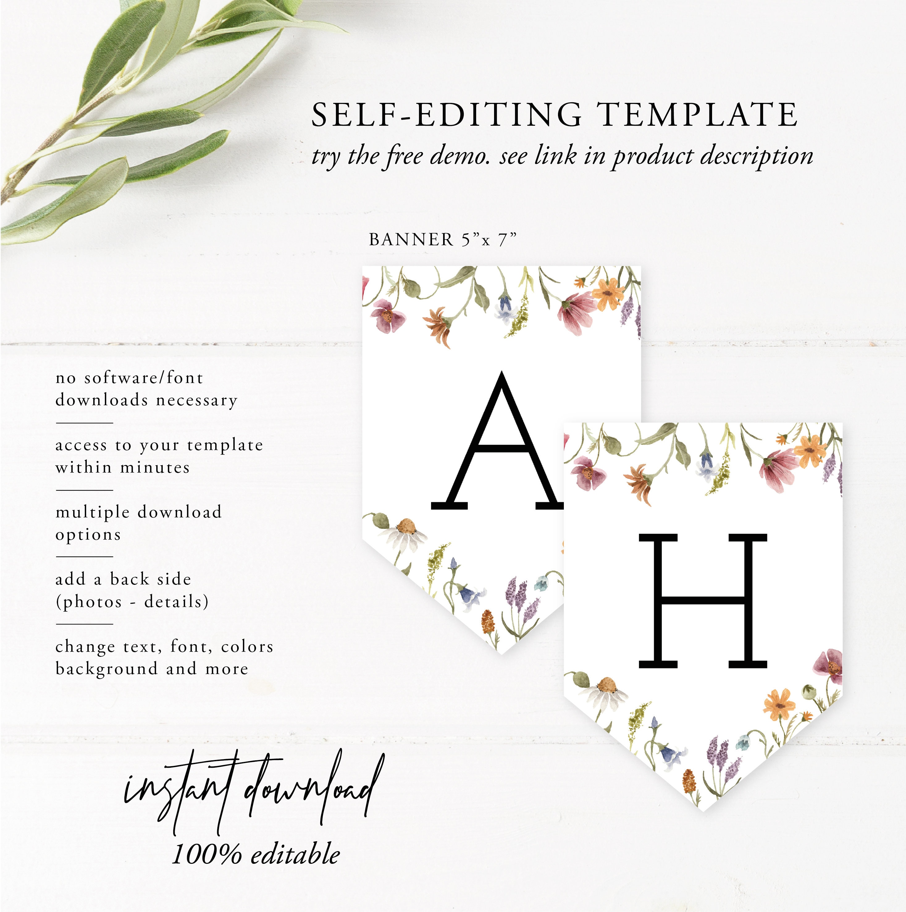 Wildflower Banner Template, Blue Wildflower Birthday, Custom Banner ...