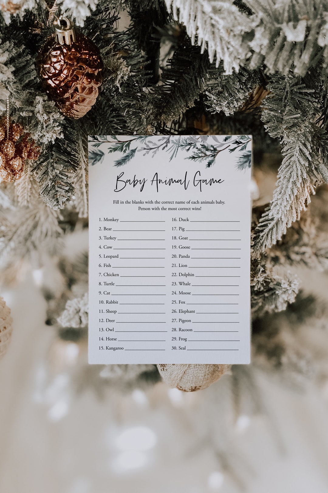 Baby Animal Game, Winter Baby Shower Game, Animal Game, Winter ...