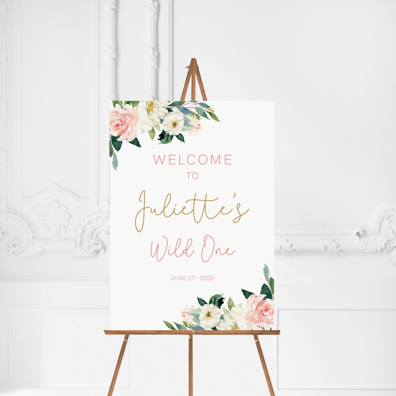 Floral Blush & Gold Birthday Welcome Sign Pink Floral First - Etsy