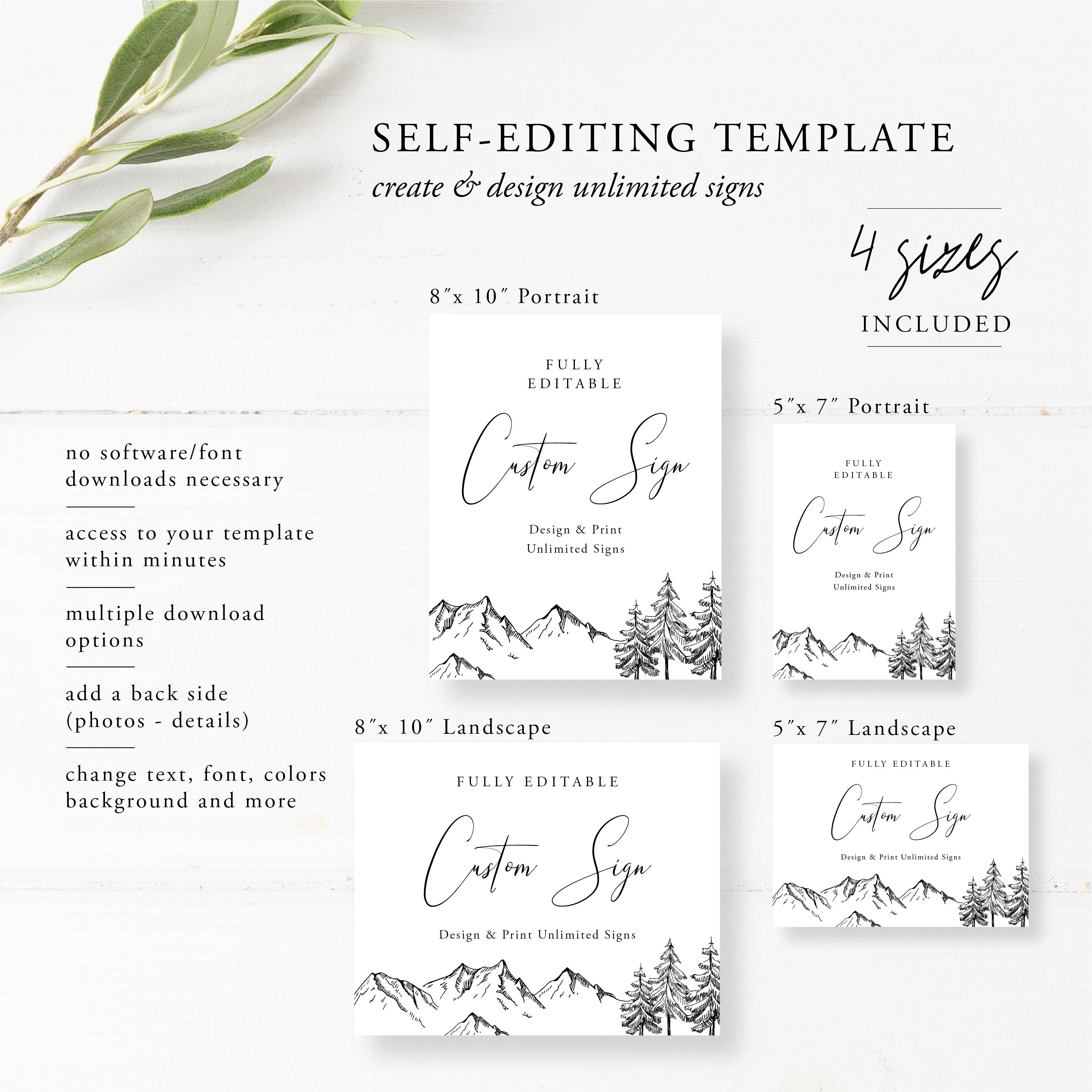 Mountain Custom Sign Template Pine Wedding or Bridal Shower - Etsy