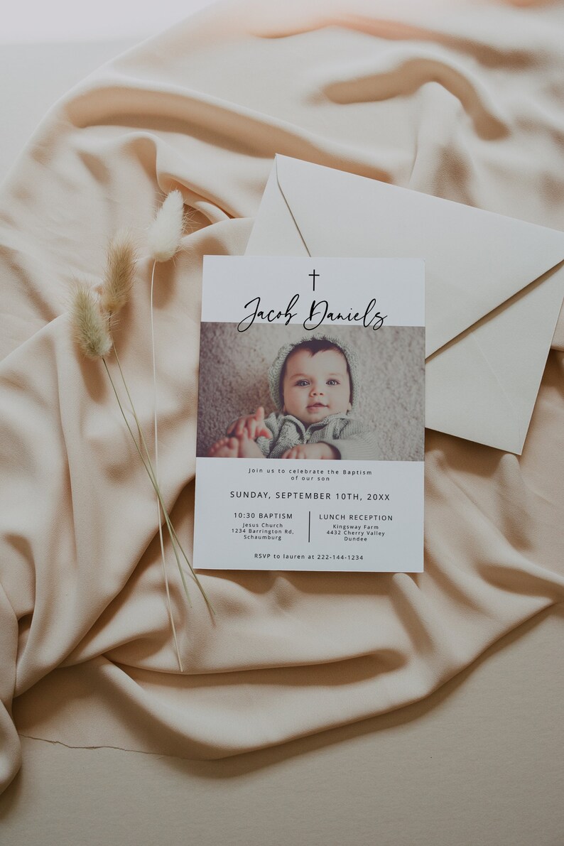 Modern Minimalist Baptism Invitation Template Simple Baptism - Etsy