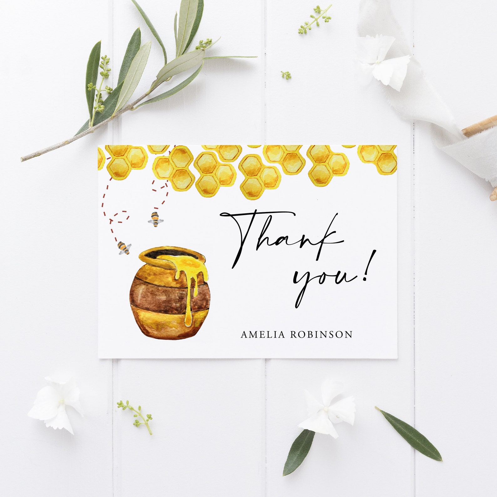 Bee Thank You Card Template Honeybee Thank You Card Baby - Etsy