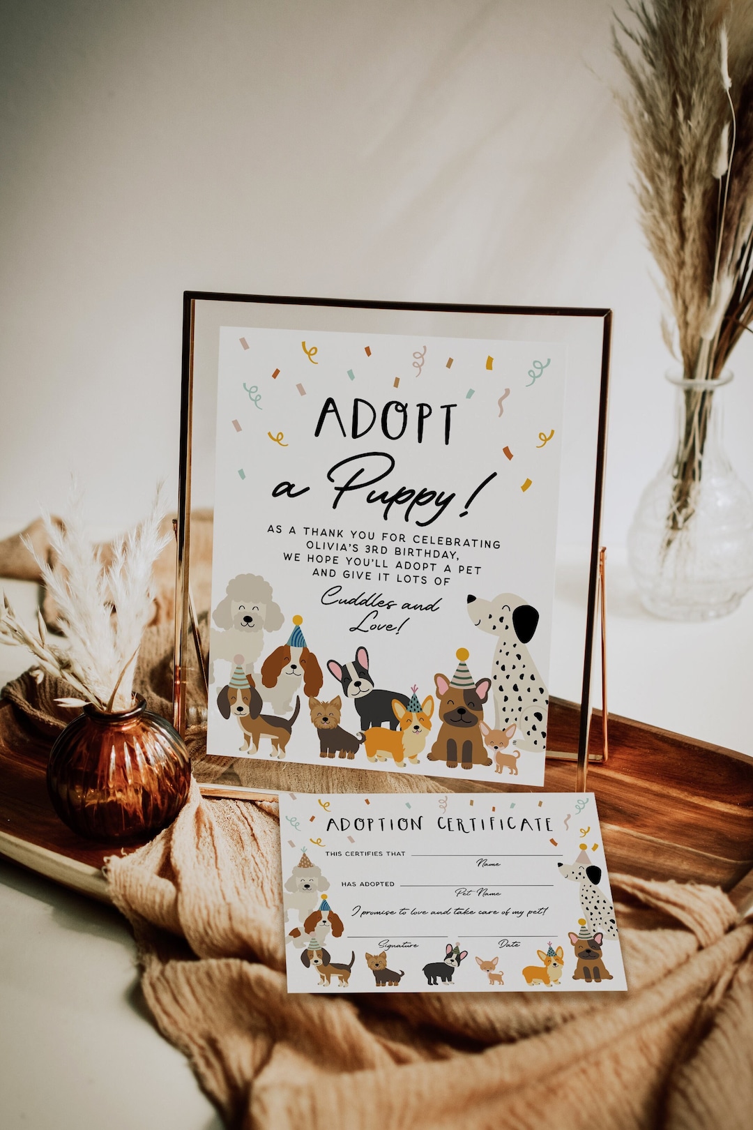 Adopt a Puppy Girl Birthday Sign, Dog Adoption Certificate, Puppy ...