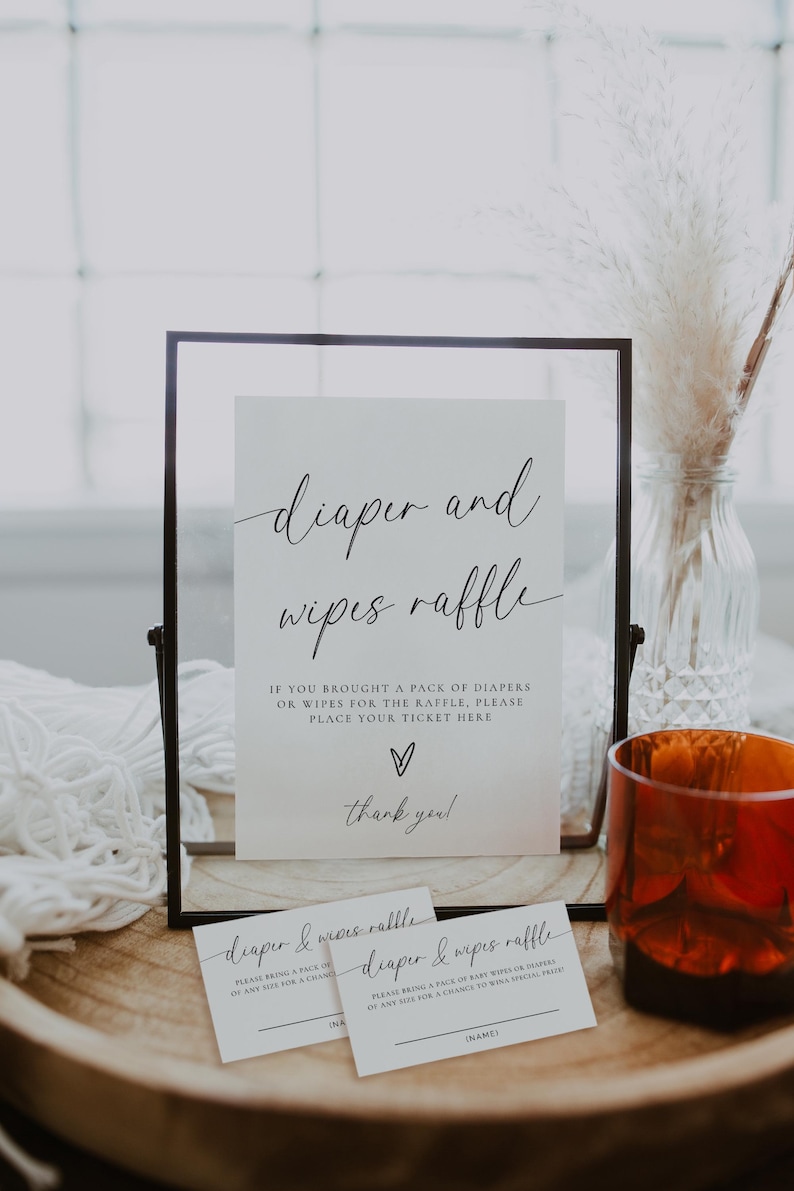Diaper and Wipes Raffle Sign and Ticket, Minimalistic Baby Shower ...