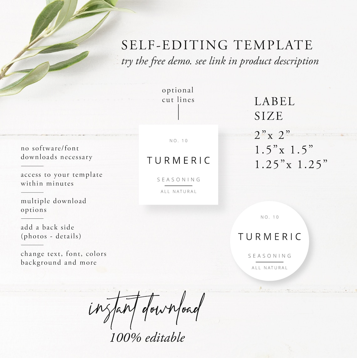 Spice Jar Round Labels Template Modern Minimalist Spice - Etsy