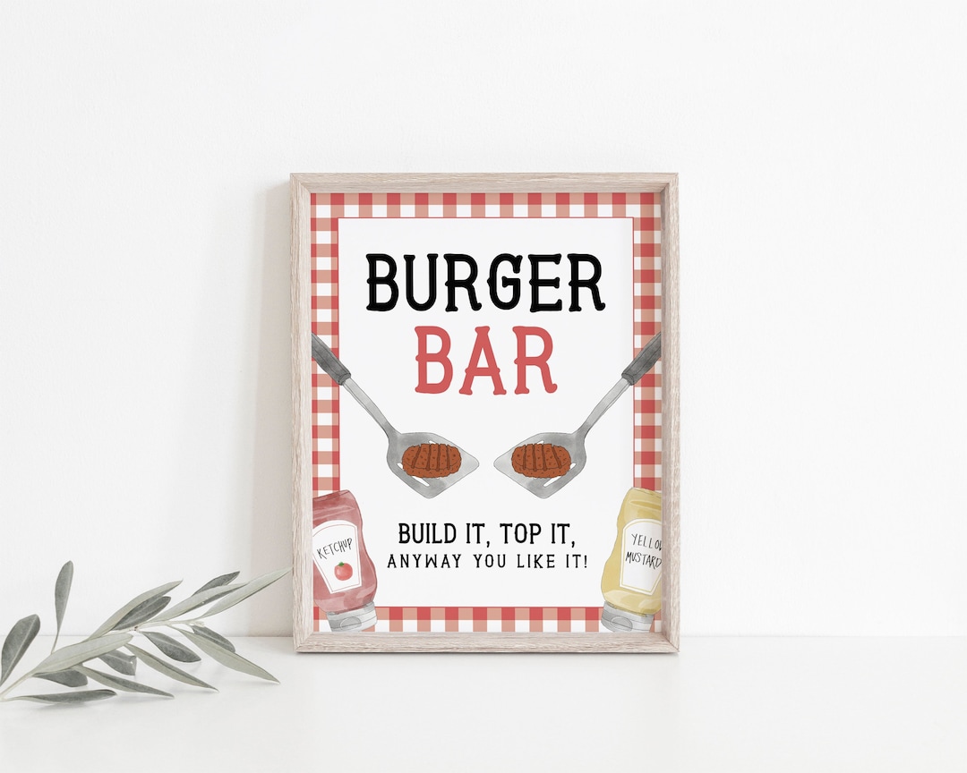 Baby Q Burger Bar Sign Printable, BBQ Baby Shower Burger Bar Sign, BBQ ...