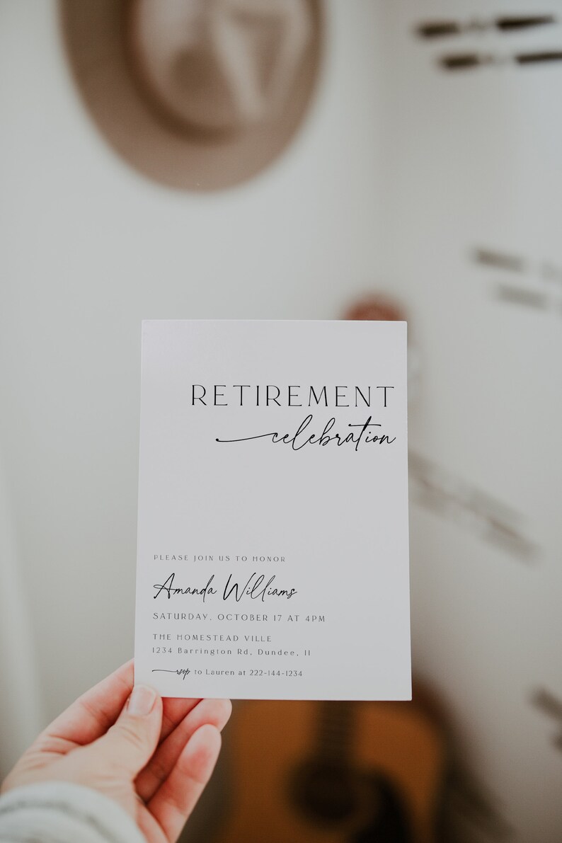 Minimalist Retirement Celebration Invitation Template, Fully Editable ...