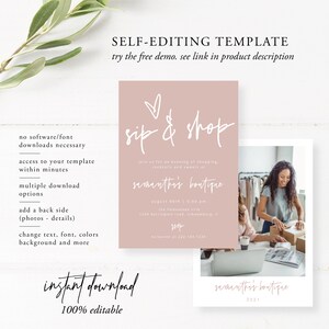 Sip and Shop Invitation Template, Holiday Invite, Christmas Launch ...