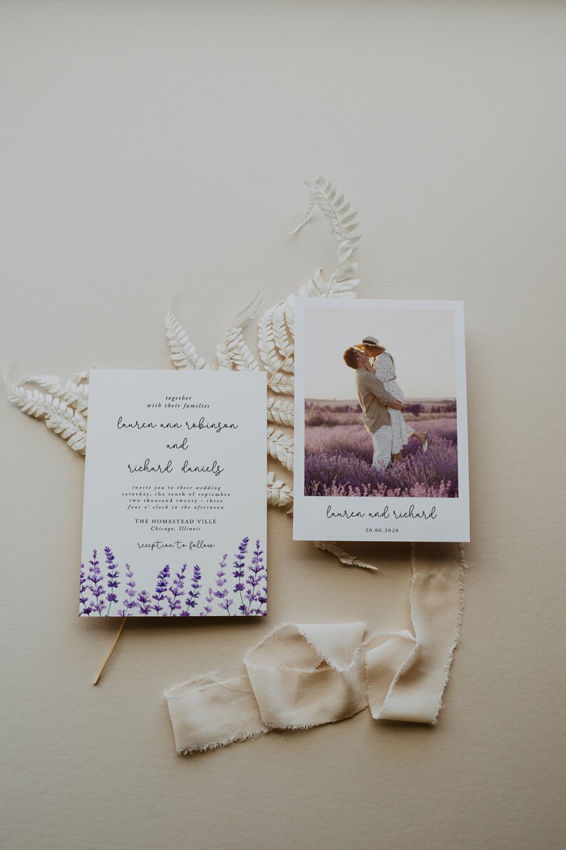 Lavender Wedding Invitation Template Purple Floral Printable - Etsy