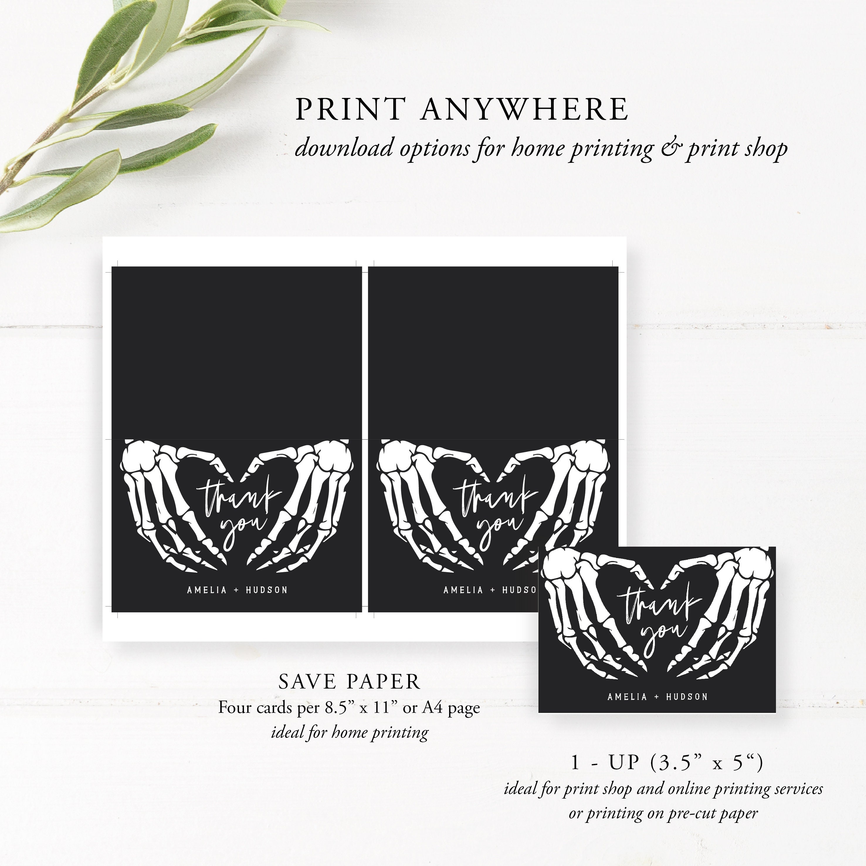 Thank You Card Template Skeleton Heart Hands Thank You Til - Etsy