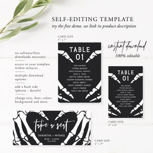 Halloween Wedding Seating Chart Card, Skull Wedding Seating Chart Cards ...