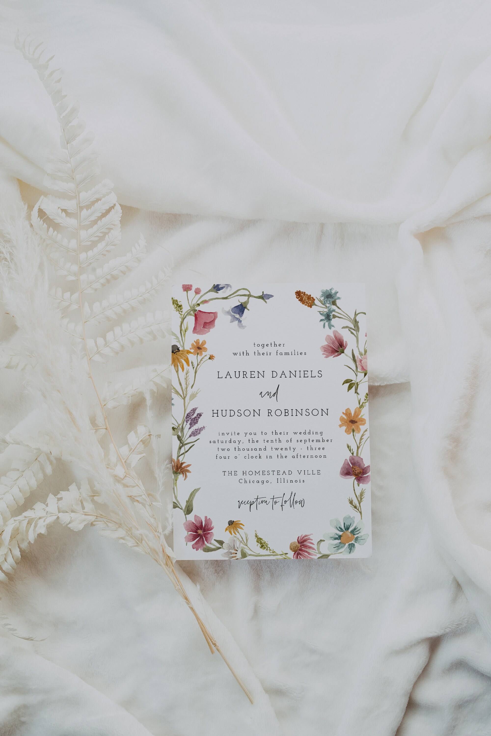 Wildflowers Wedding Invitation Set Template Wildflowers | Etsy
