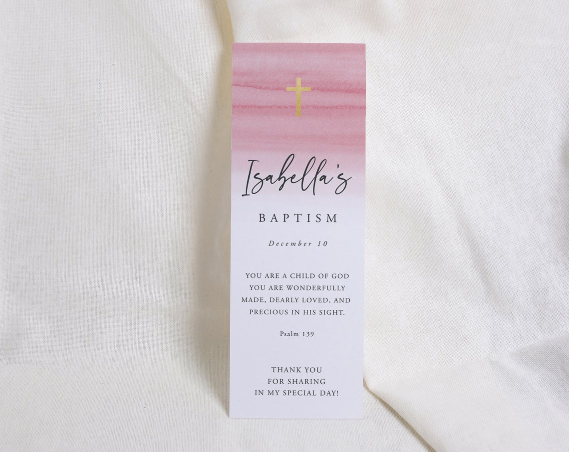 Baptism Bookmark Template Instant Download Editable Bookmark | Etsy