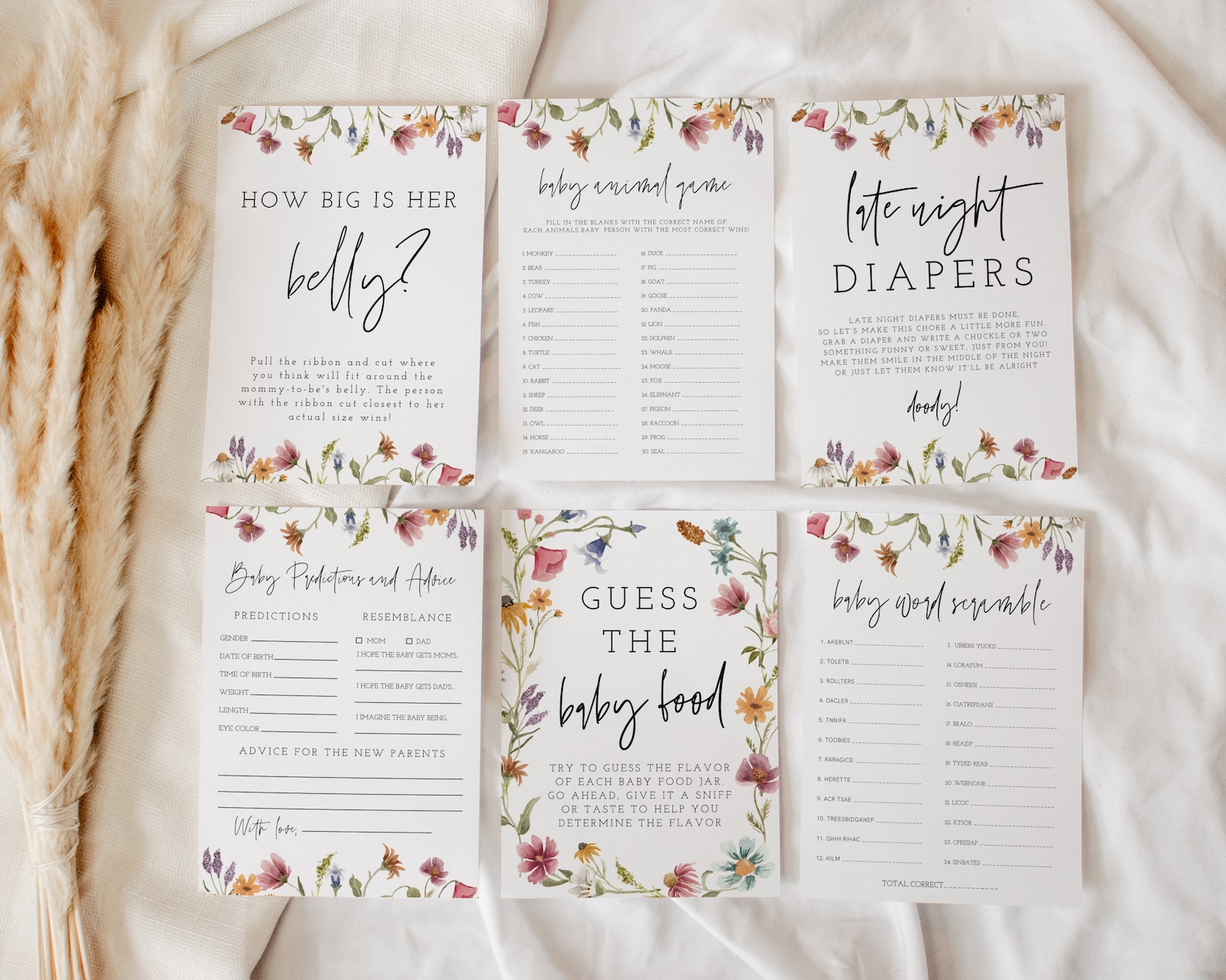 Baby Shower Game Bundle, Wildflower Baby Shower Game Kit, Printable ...