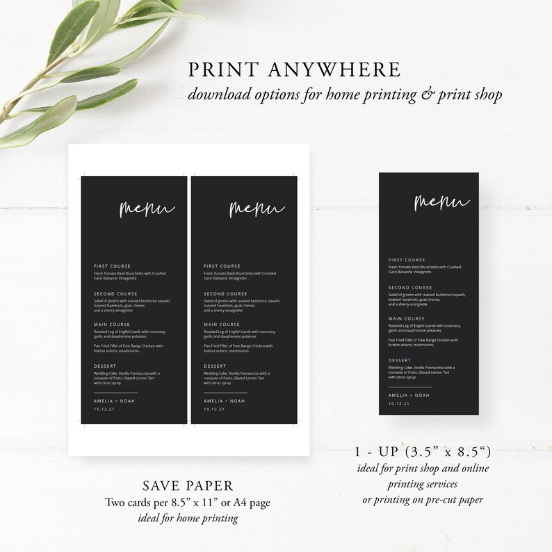 Black Menu Template Black Wedding Menu Modern Menu - Etsy