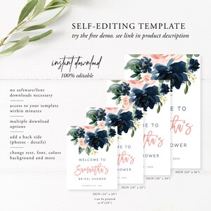 Welcome Sign Navy Blush Bridal Shower Invitation, Navy Bridal, Bridal ...