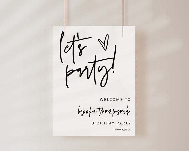 Modern Birthday Welcome Sign Template, Let's Party Welcome Sign ...