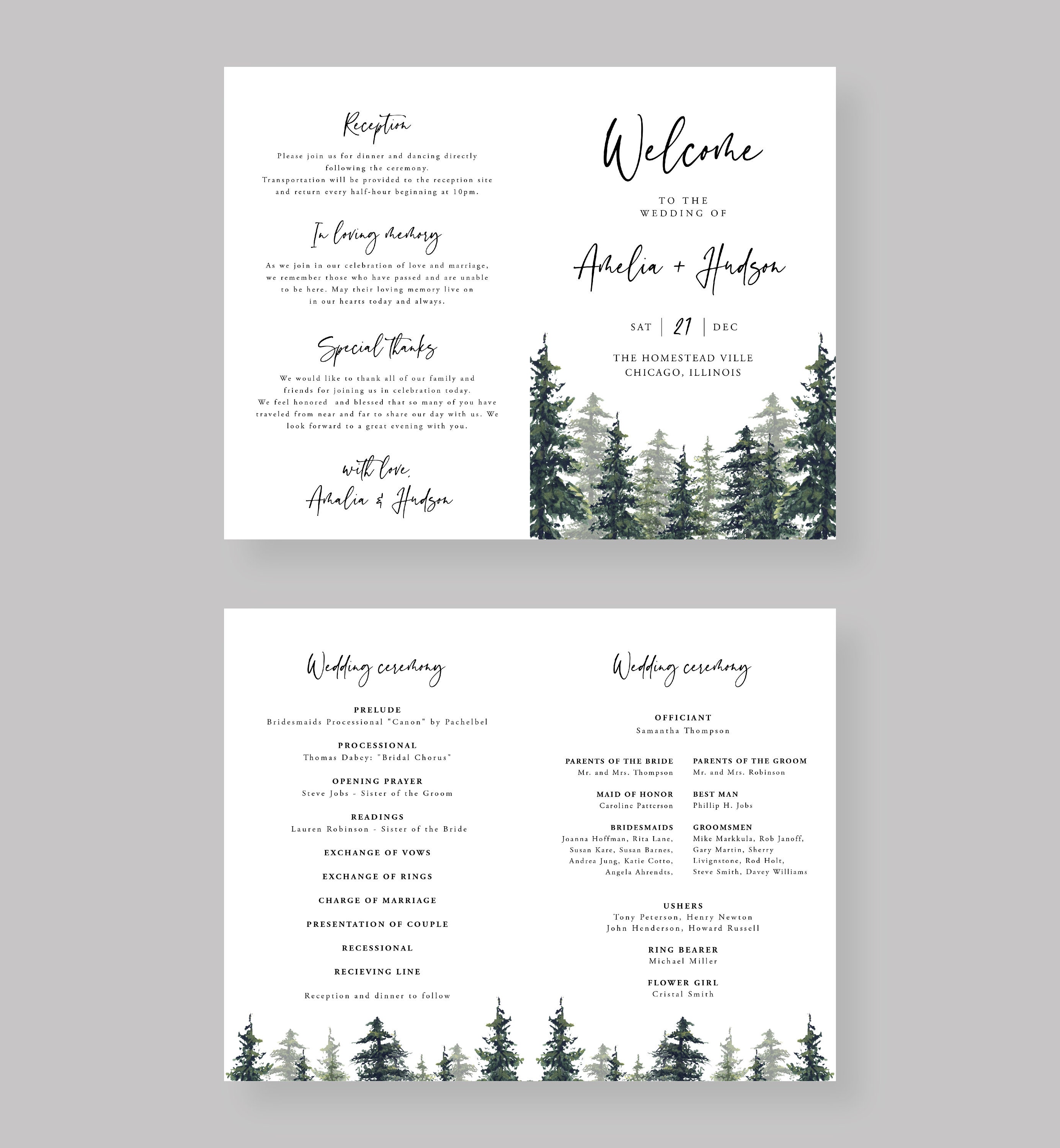 Pine Wedding Program Template Foldable Mountain Wedding - Etsy