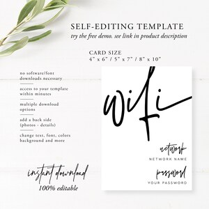 Wifi Password Sign Printable, Editable Wifi Sign Template, 4x6, 5x7 ...