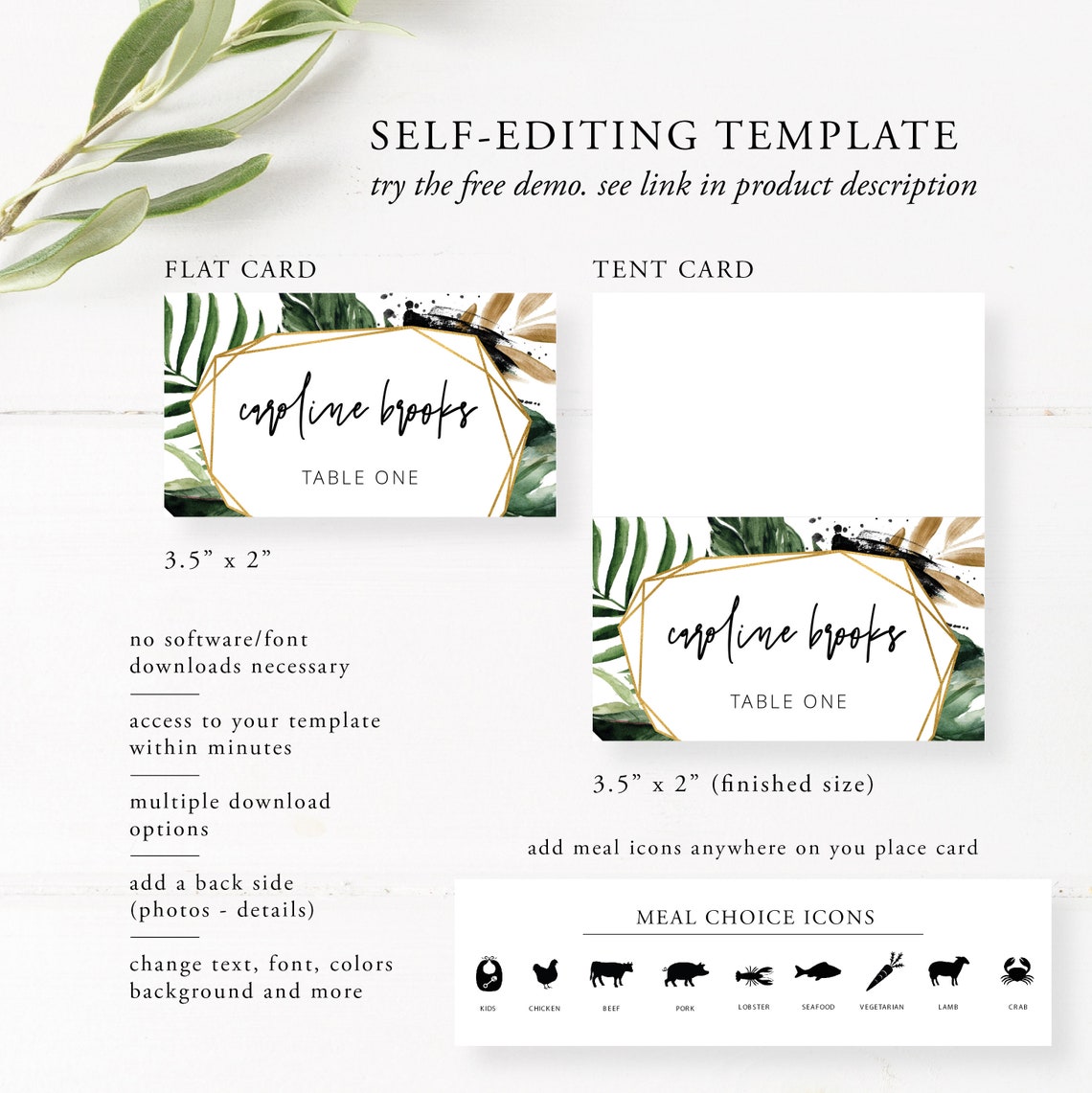 Tropical Place Card Template, Printable Place Cards, Tropical Wedding ...
