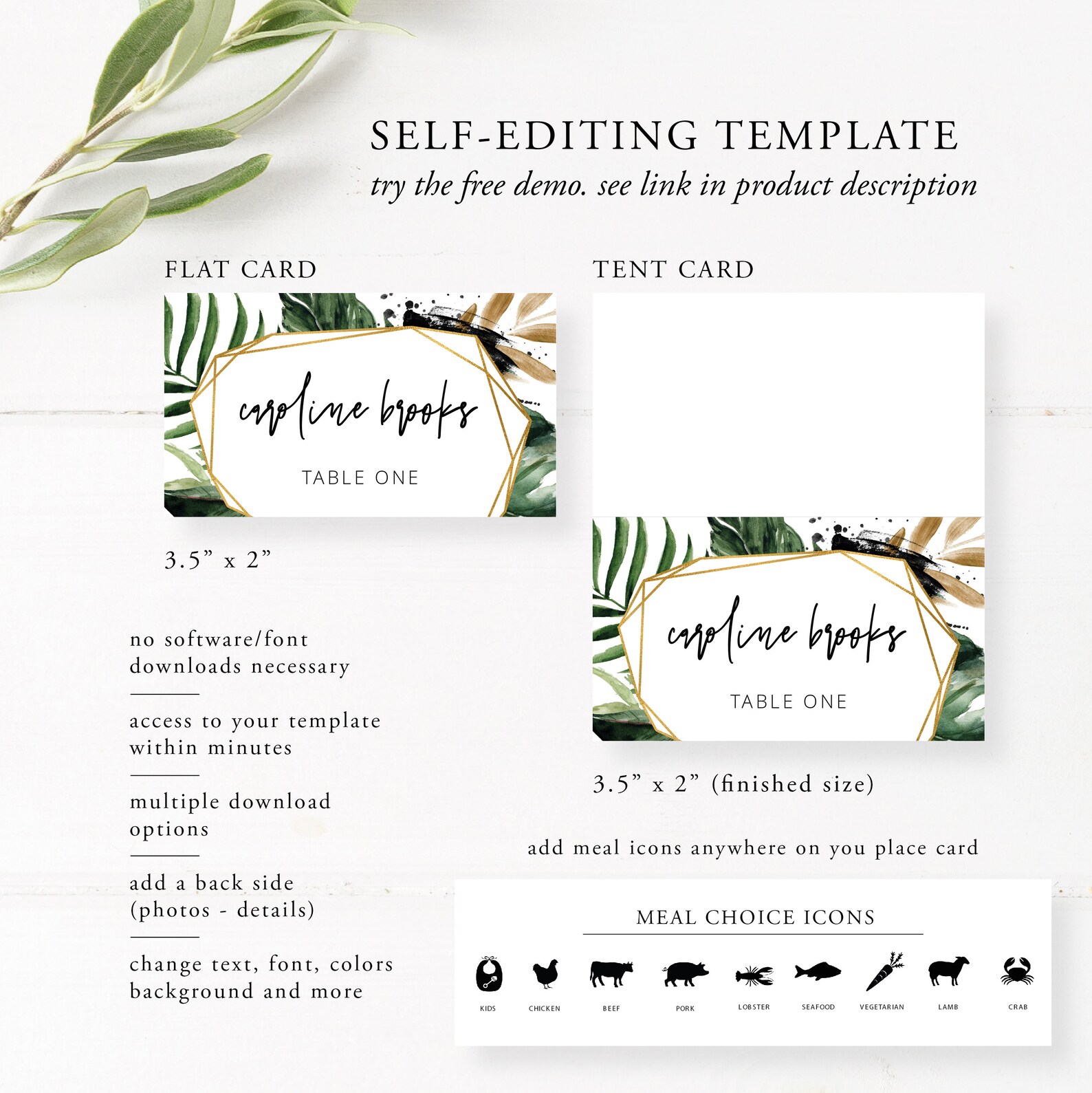 Tropical Place Card Template Printable Place Cards Tropical | Etsy