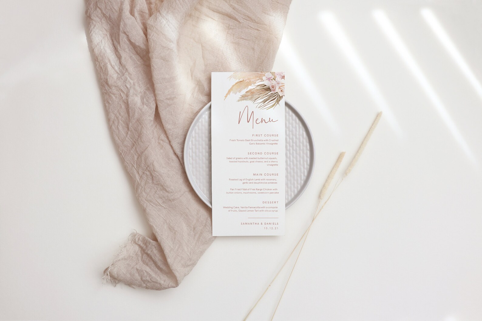 Pampas Menu Template, Pampas Grass, Boho, Bohemian, Printable Wedding ...
