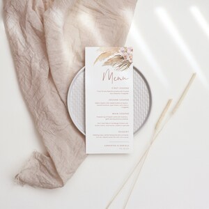 Pampas Menu Template, Pampas Grass, Boho, Bohemian, Printable Wedding ...