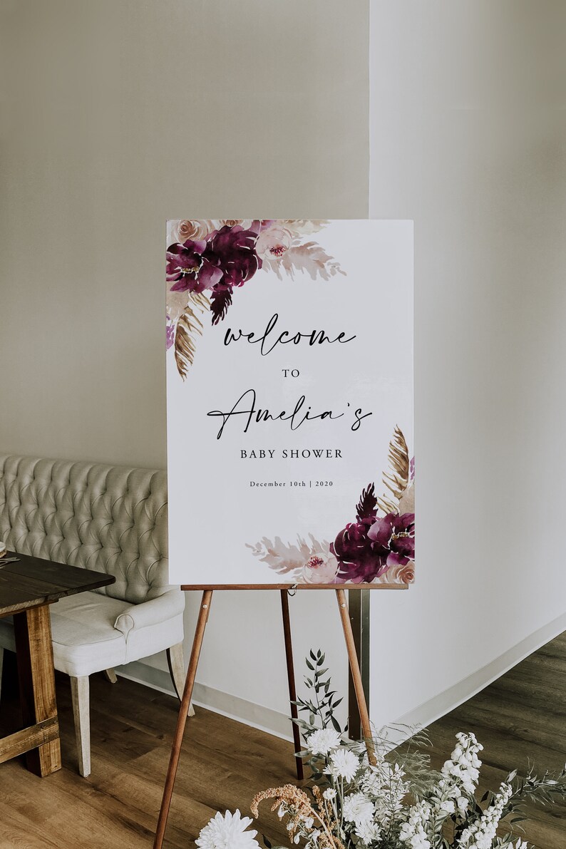 Welcome Sign Pampas Grass Baby Shower Bohemian Welcomebaby - Etsy